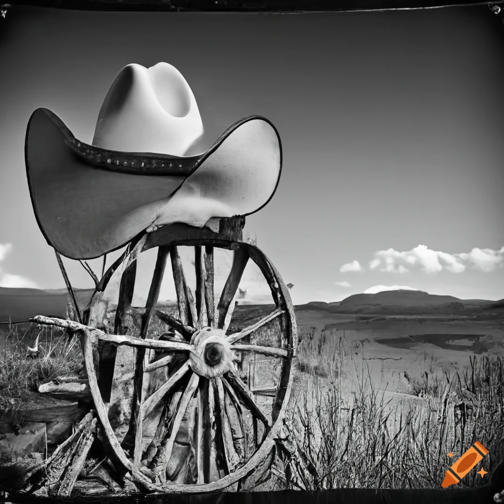 Black and white rustic cowboy theme with lasso, boots, hat, wagon wheel ...