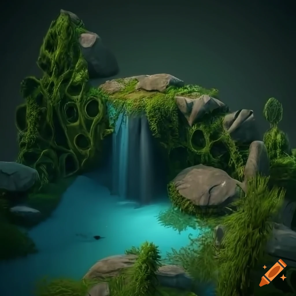 Fantasy rpg game forest scene with stone structures covered in moss and ...