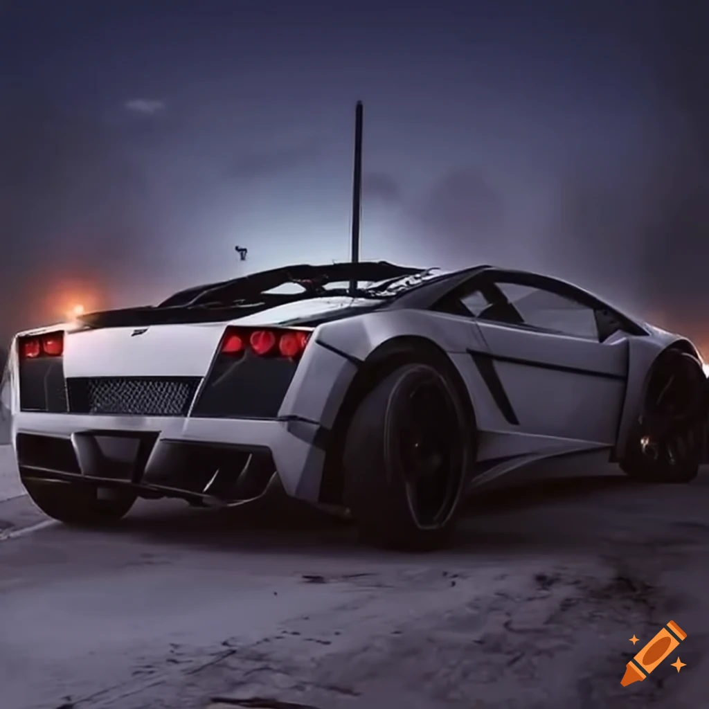 Custom weaponized and armored lamborghini gallardo 2006 in mad max fury road style driving at ...