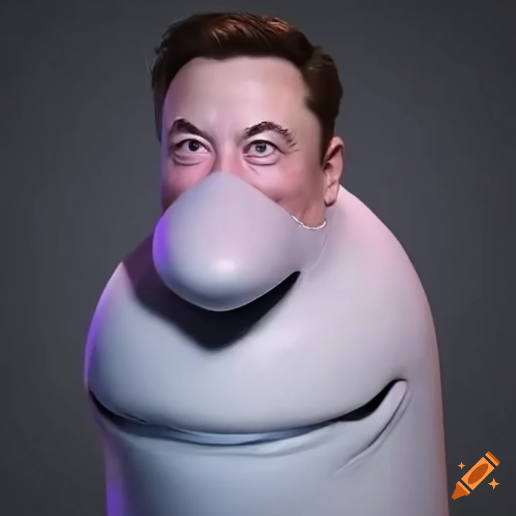 Satirical depiction of elon musk in a white beluga whale costume at a ...