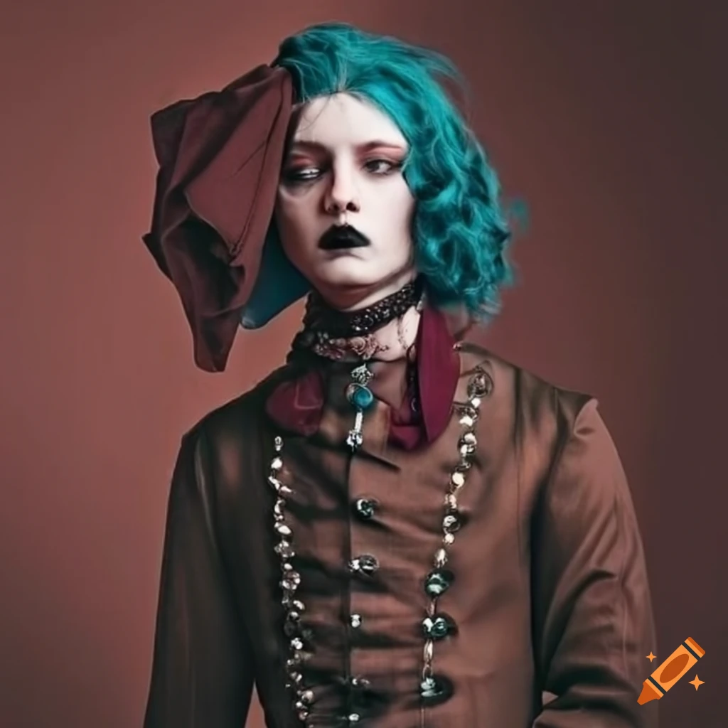 Androgynous Victorian goth menswear outfit in autumn colors on Craiyon