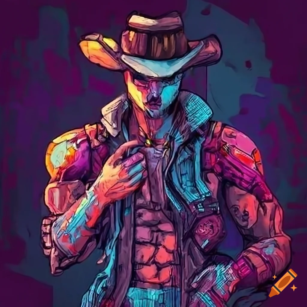 Cyberpunk cowboy with undercut hairstyle and revolver in a gothic ...