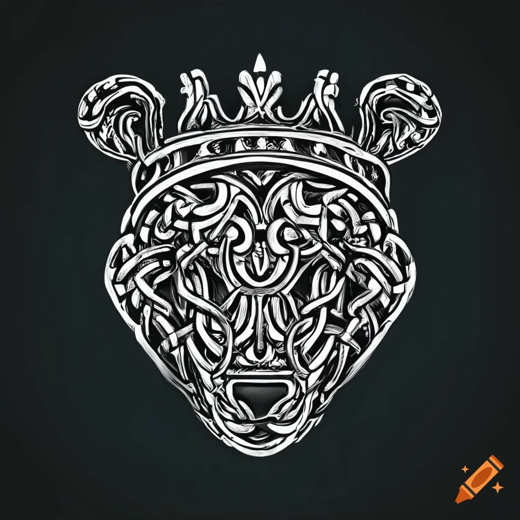 Monochrome bear shape made of celtic knots wearing a simple crown on Craiyon