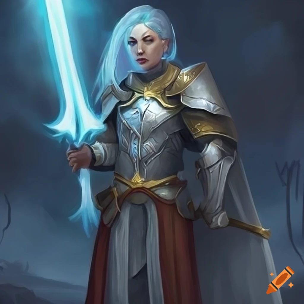 Paladin channeling white magic into their sword in fantasy art style on ...