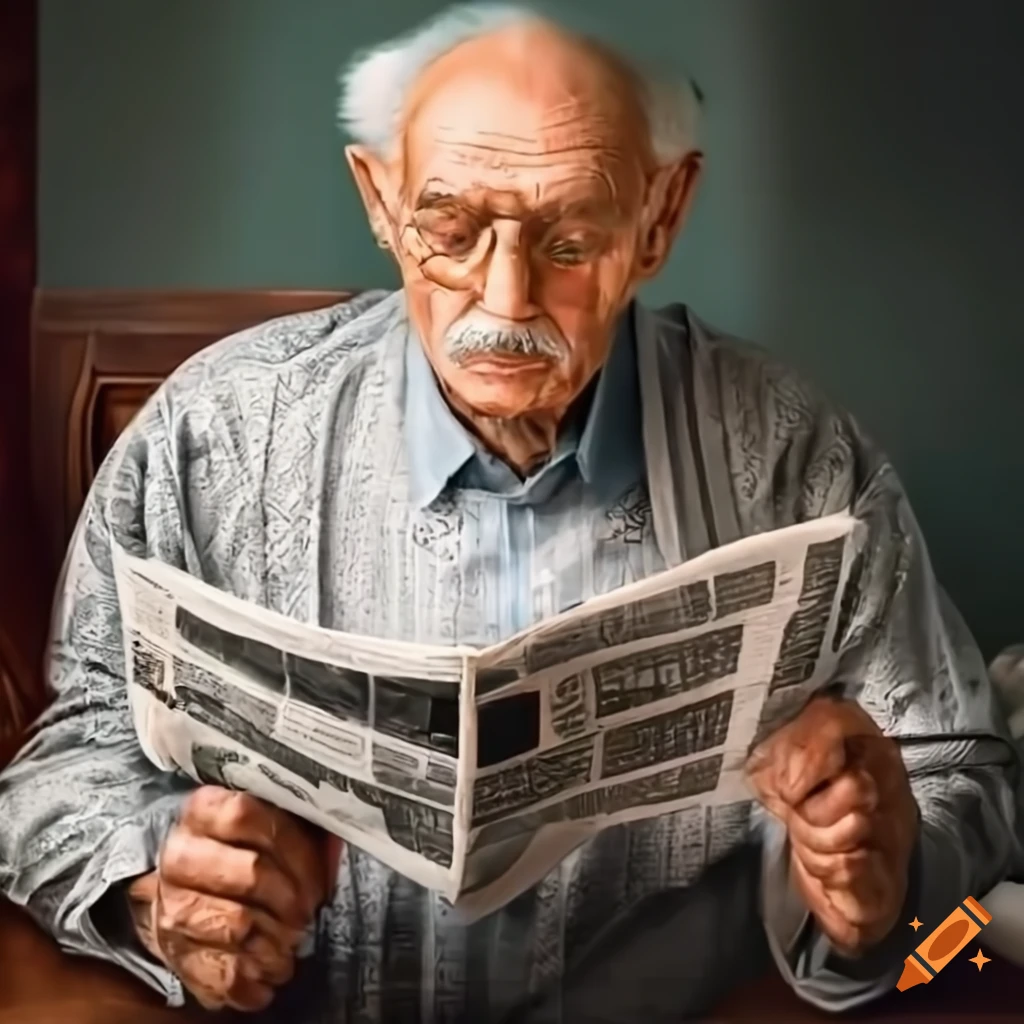 Healthy 50-year-old man reading newspaper in drawing room on Craiyon
