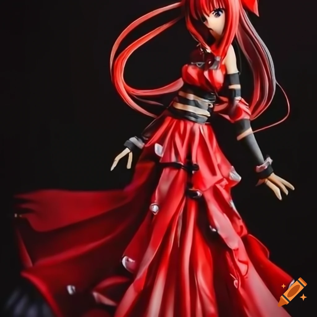 Anime figure with red and black outfit and intense gaze on Craiyon