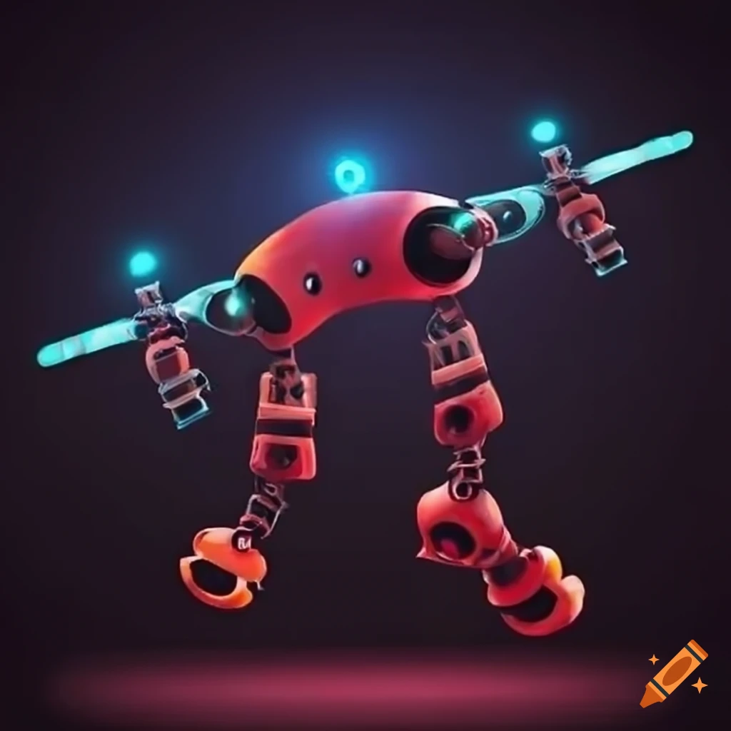Flying robot in a futuristic setting on Craiyon