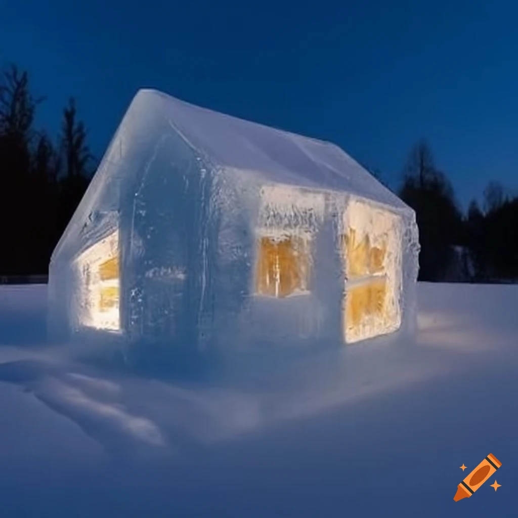 Ice block house in a snowy landscape on Craiyon