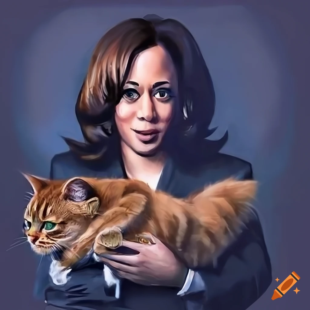 Portrait of Victorian goth president Kamala Harris with a ginger cat on ...