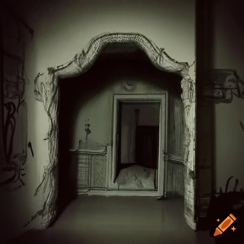 Weird room filled with various objects and dark distorted figure on Craiyon