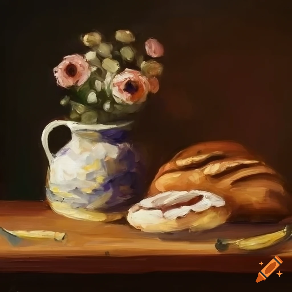 Impressionist bakery still life painting on Craiyon