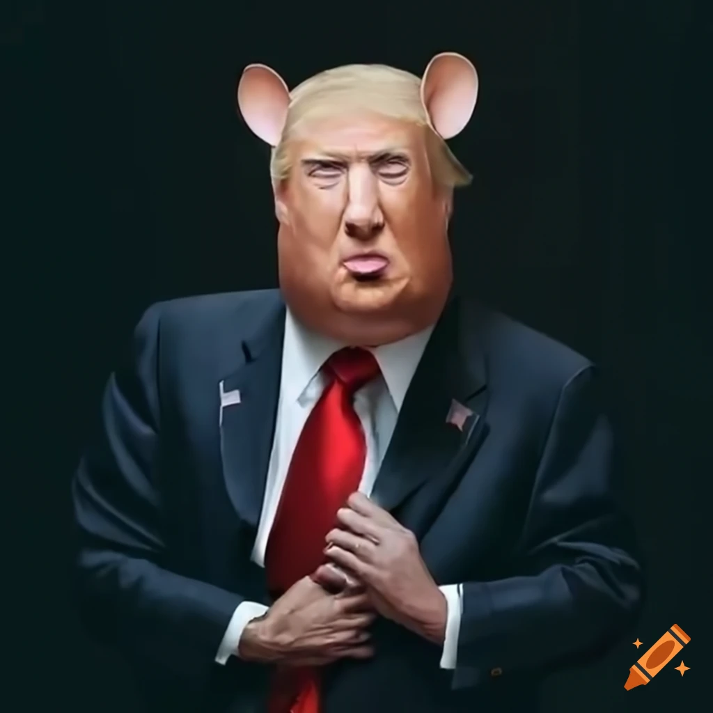 Satirical illustration of a person in a rat suit at a rally on Craiyon