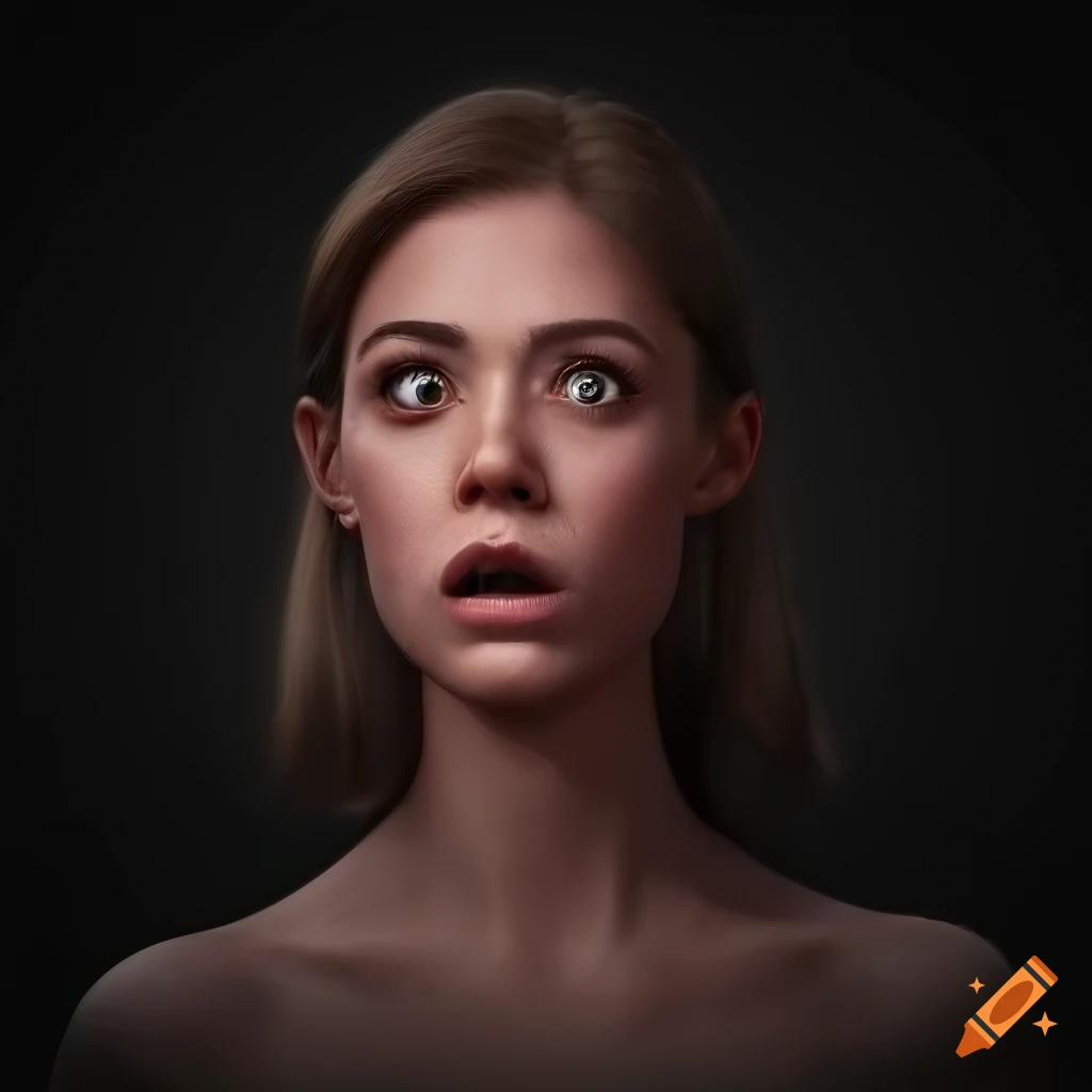 Expressive eyes and lips of a scared beauty in 3/4 profile view on Craiyon