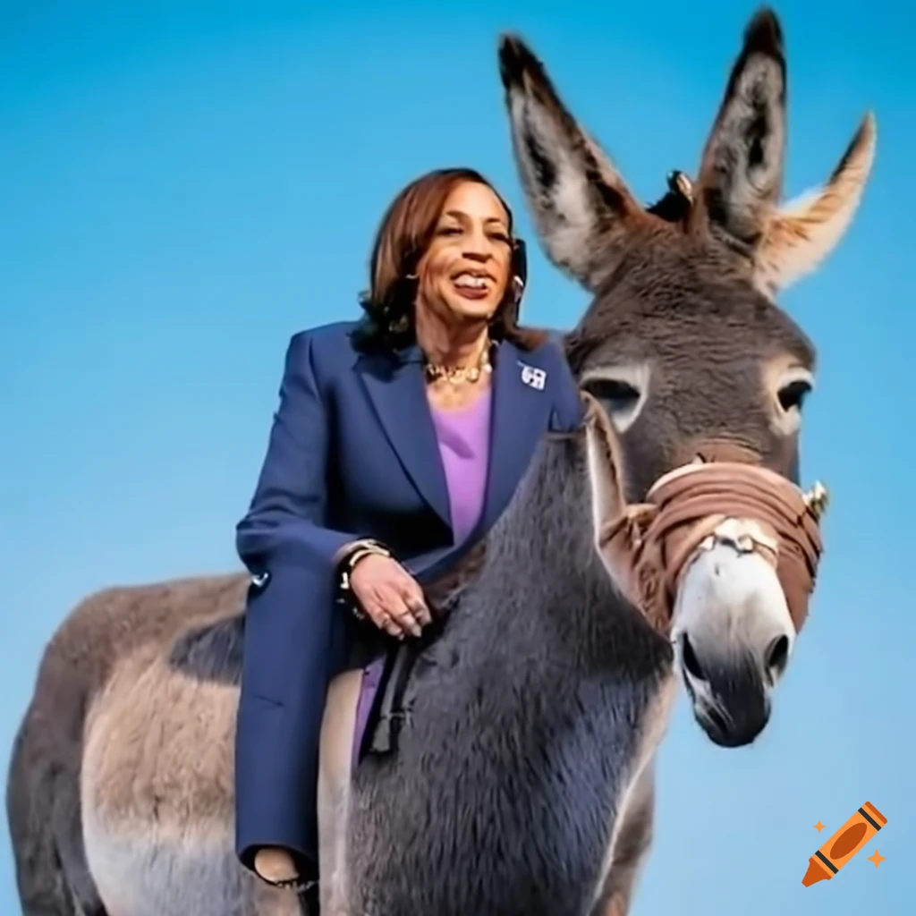 Vice President Kamala Harris riding a donkey symbolizing democracy on ...
