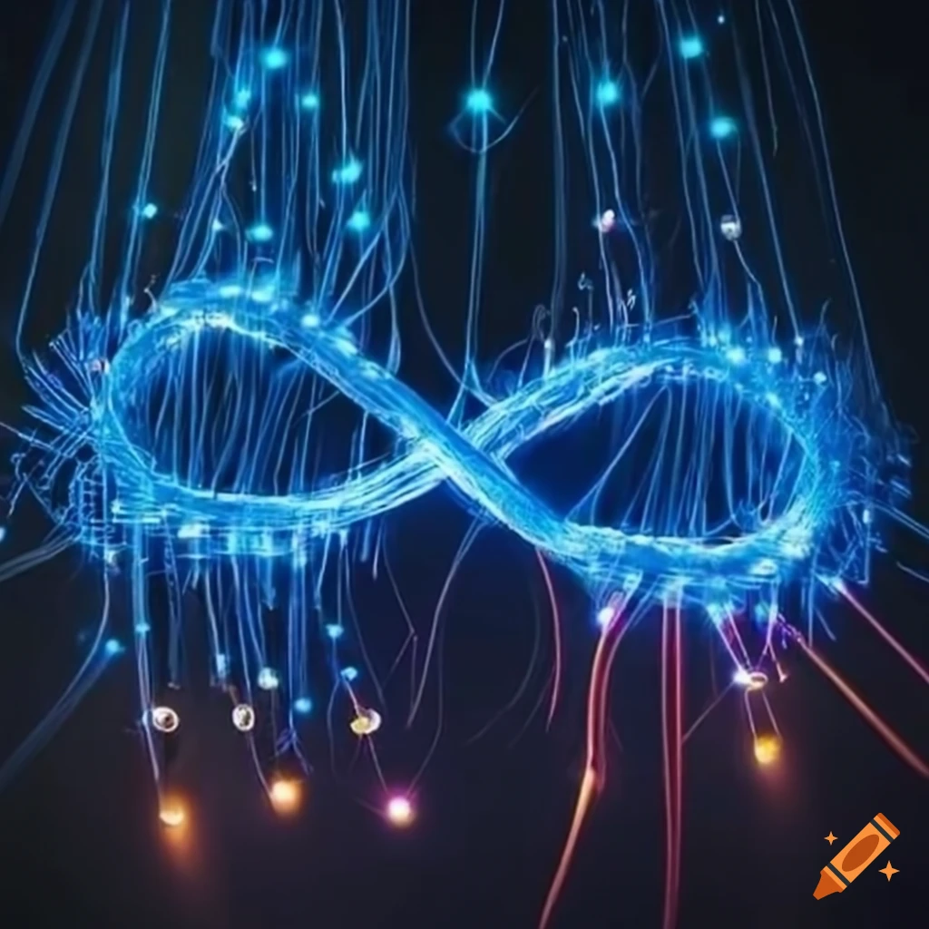 Interconnected fiber optic cables forming an infinity symbol with blue ...