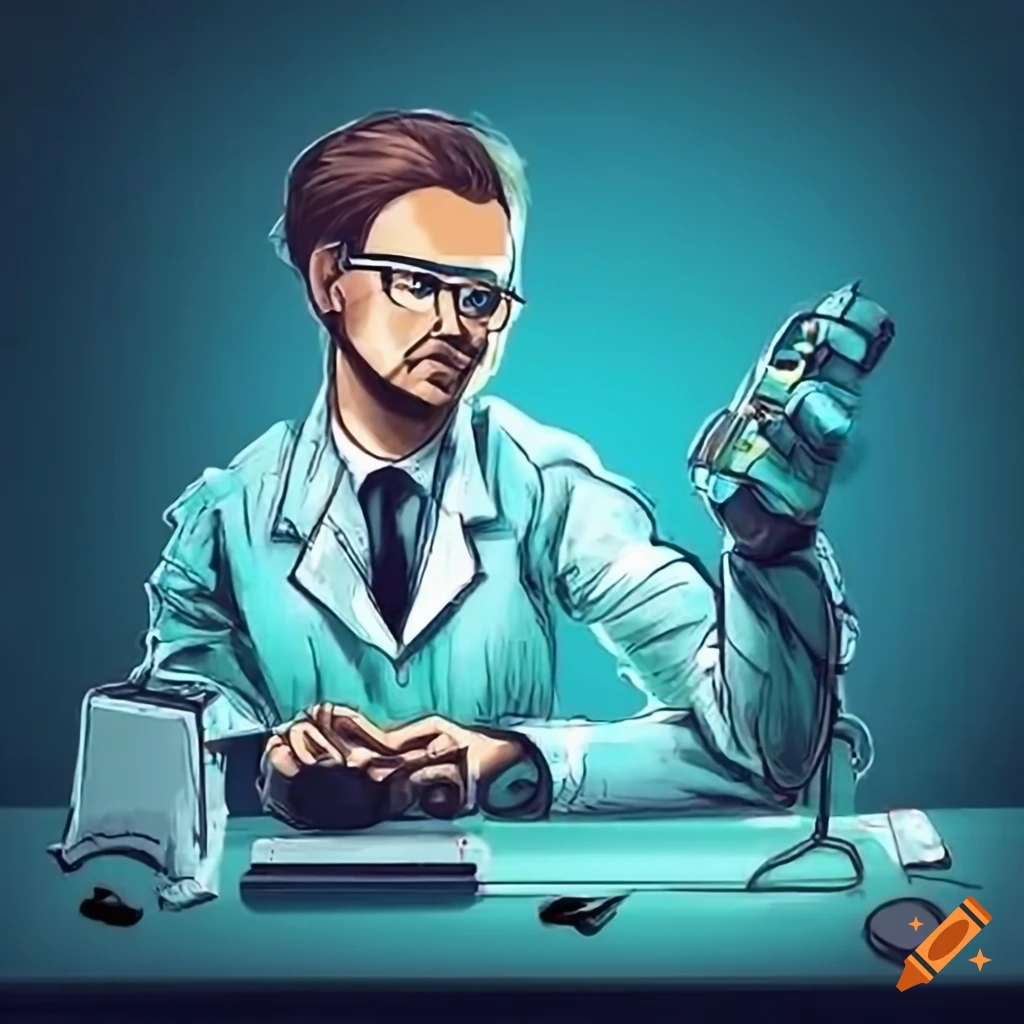 Charismatic scientist in a video game-filled laboratory on Craiyon