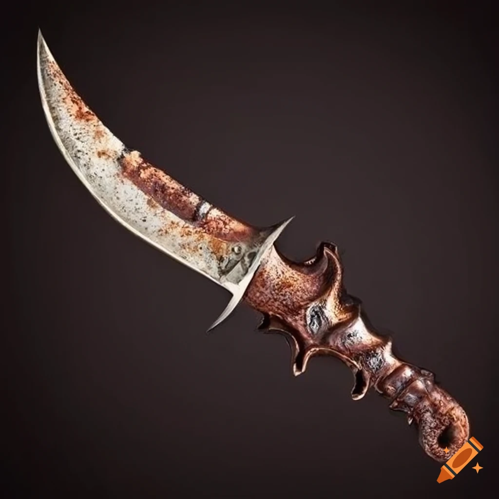 Rusted metallic gut dagger knife with spiky blade inspired by fossil on ...