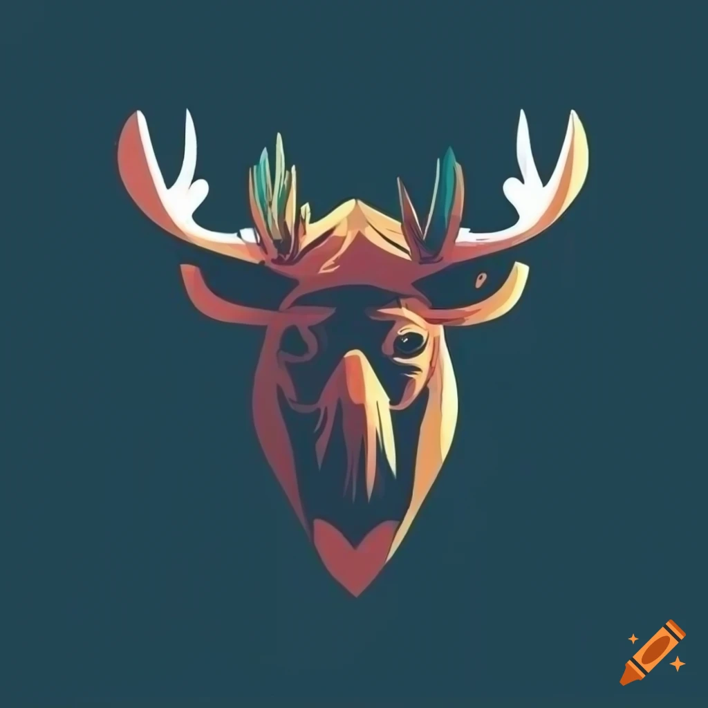 Minimalist moose head design in aggressive and pastel colors for logo on Craiyon