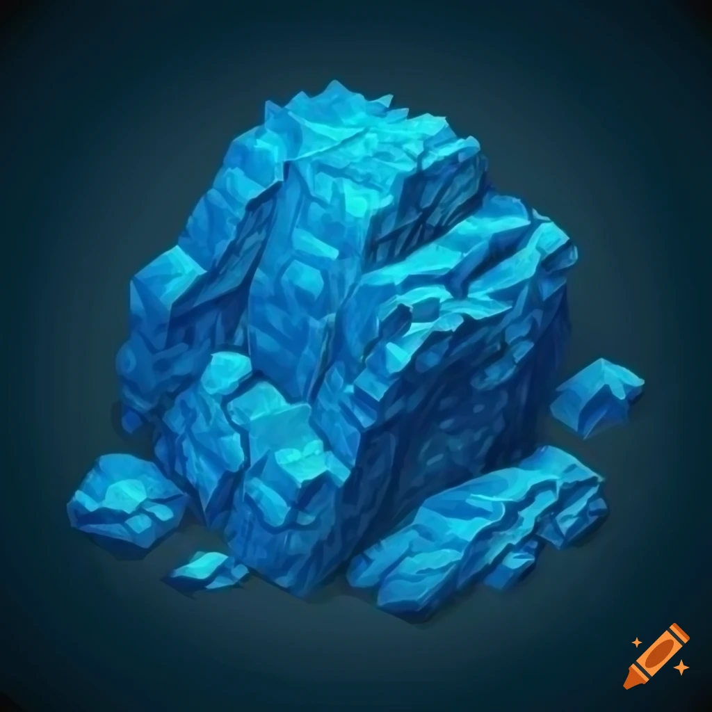 Isometric view of a mithril mine with shimmering blue ores and textured ...