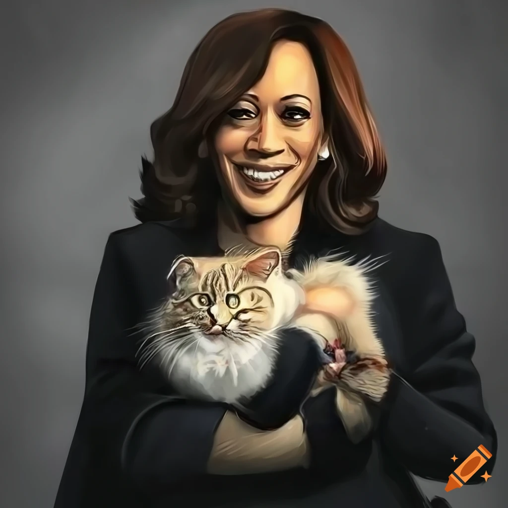 Portrait of Victorian goth president Kamala Harris with a ginger cat on ...