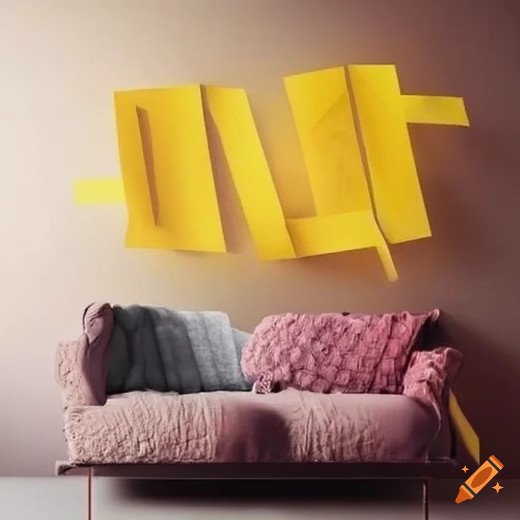 Modern abstract picture hanging on a wall with scotch tape on Craiyon