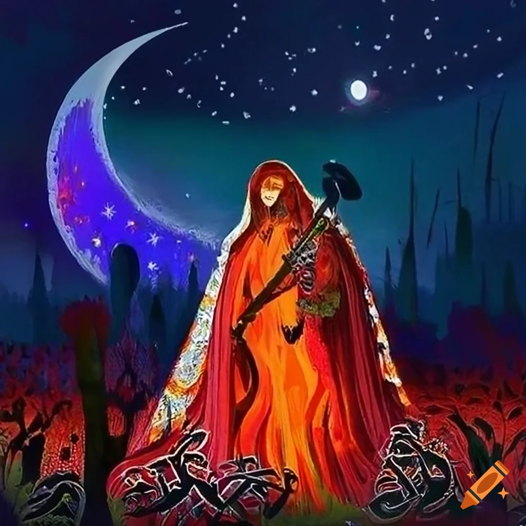 Illustration of Red and White Raven in a forest garden with a colorful ...