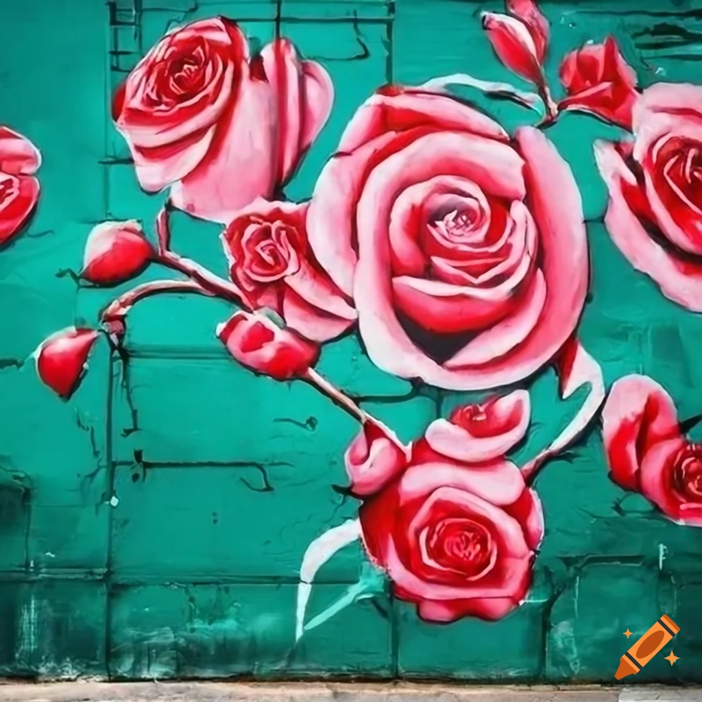 Stunning roses mural on an urban wall on Craiyon