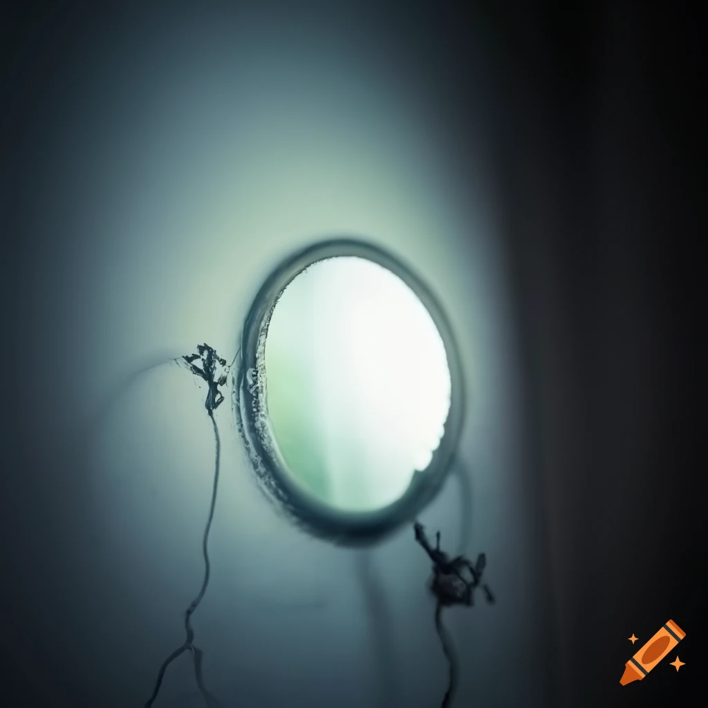 Closeup of old dusty mirror in dark room with faint reflection on Craiyon