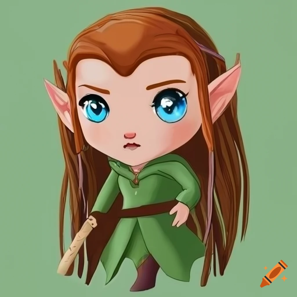 Chibi style illustration of Tauriel the she elf on Craiyon
