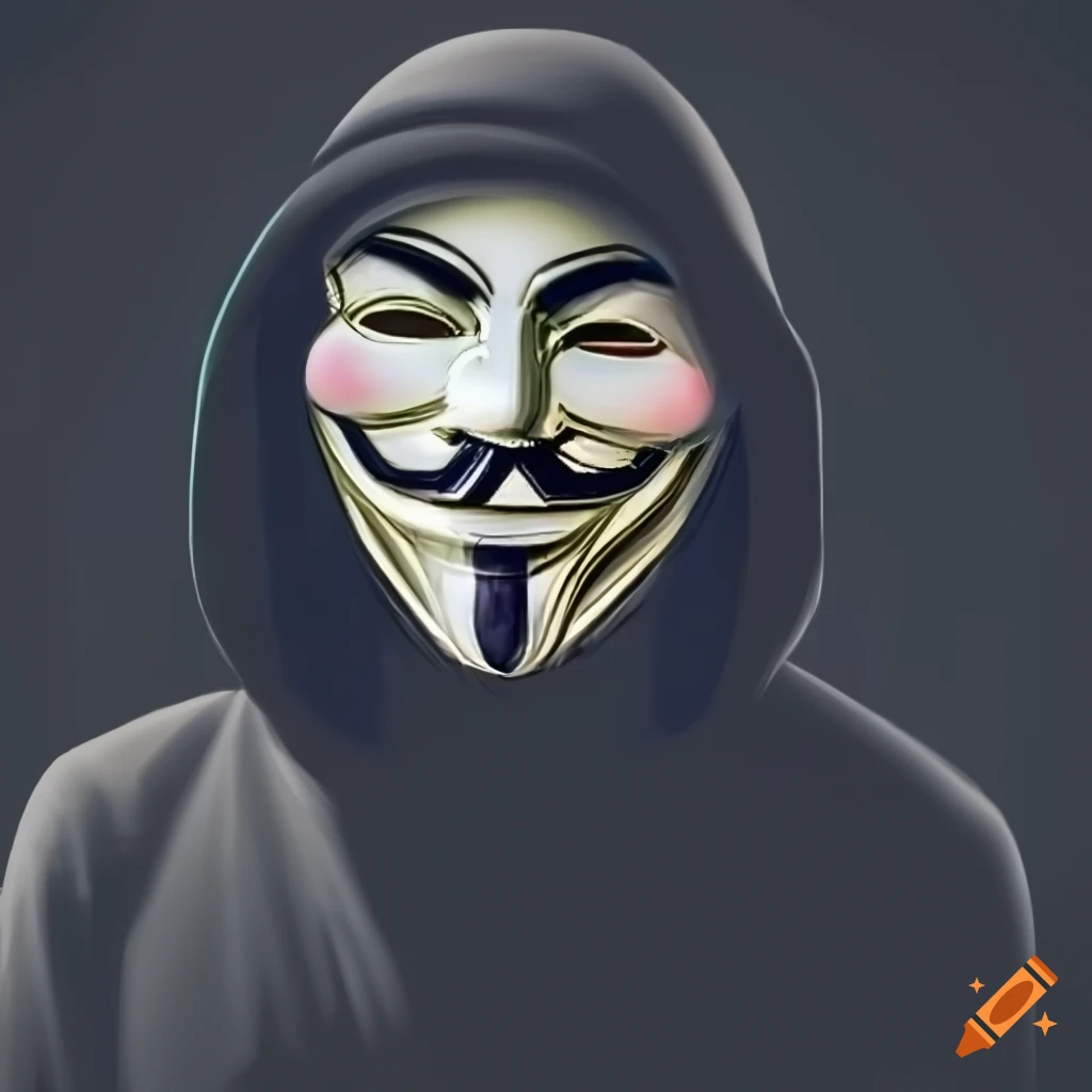 Character with a male hat behind a computer in the style of anonymous ...