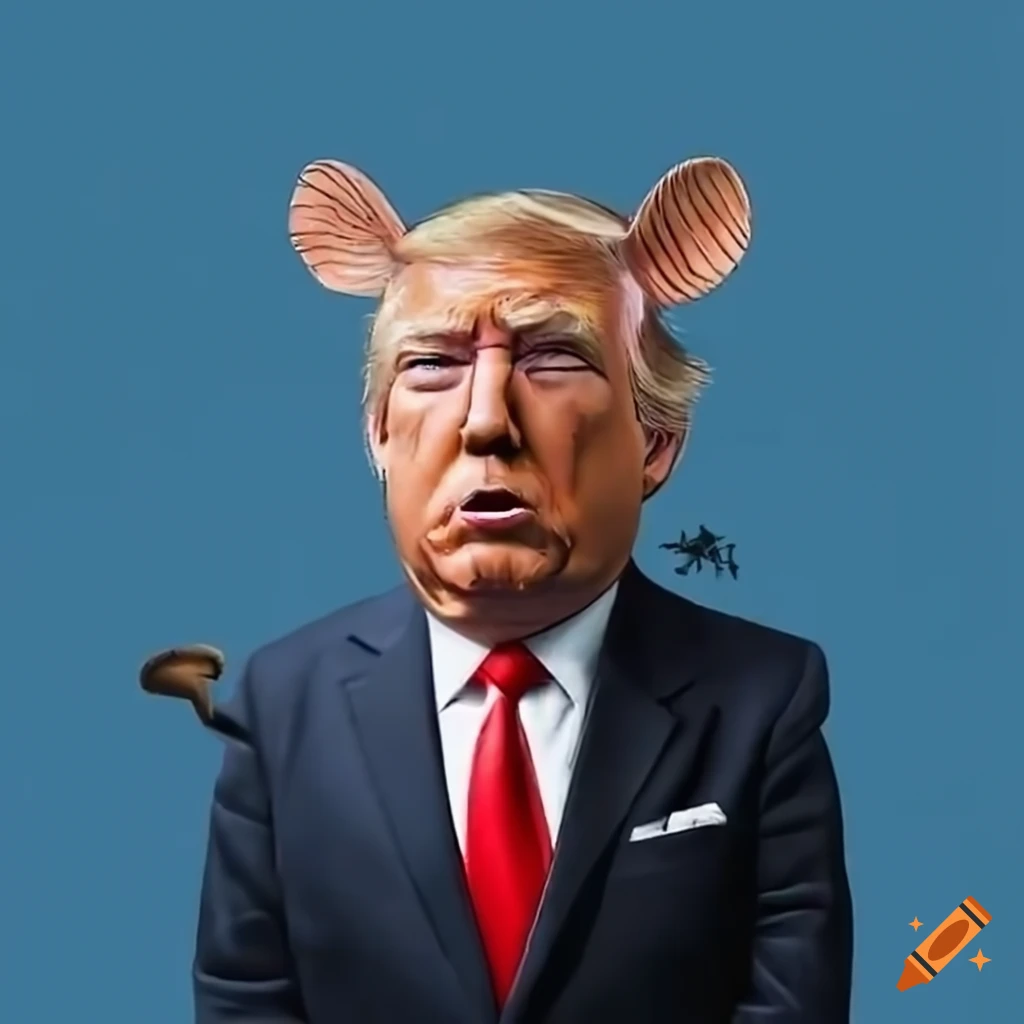 Satirical illustration of a figure in a rat suit at a rally on Craiyon