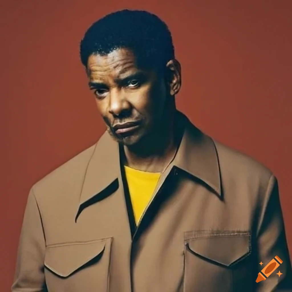 Denzel washington with short curly black hair and beard in tan jacket ...