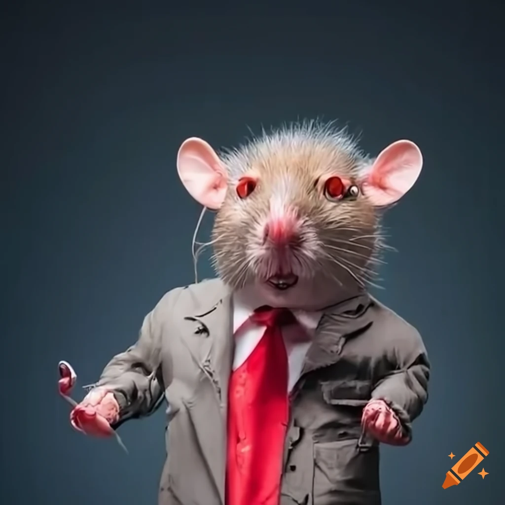 Satirical illustration of a person in a rat suit at a rally on Craiyon