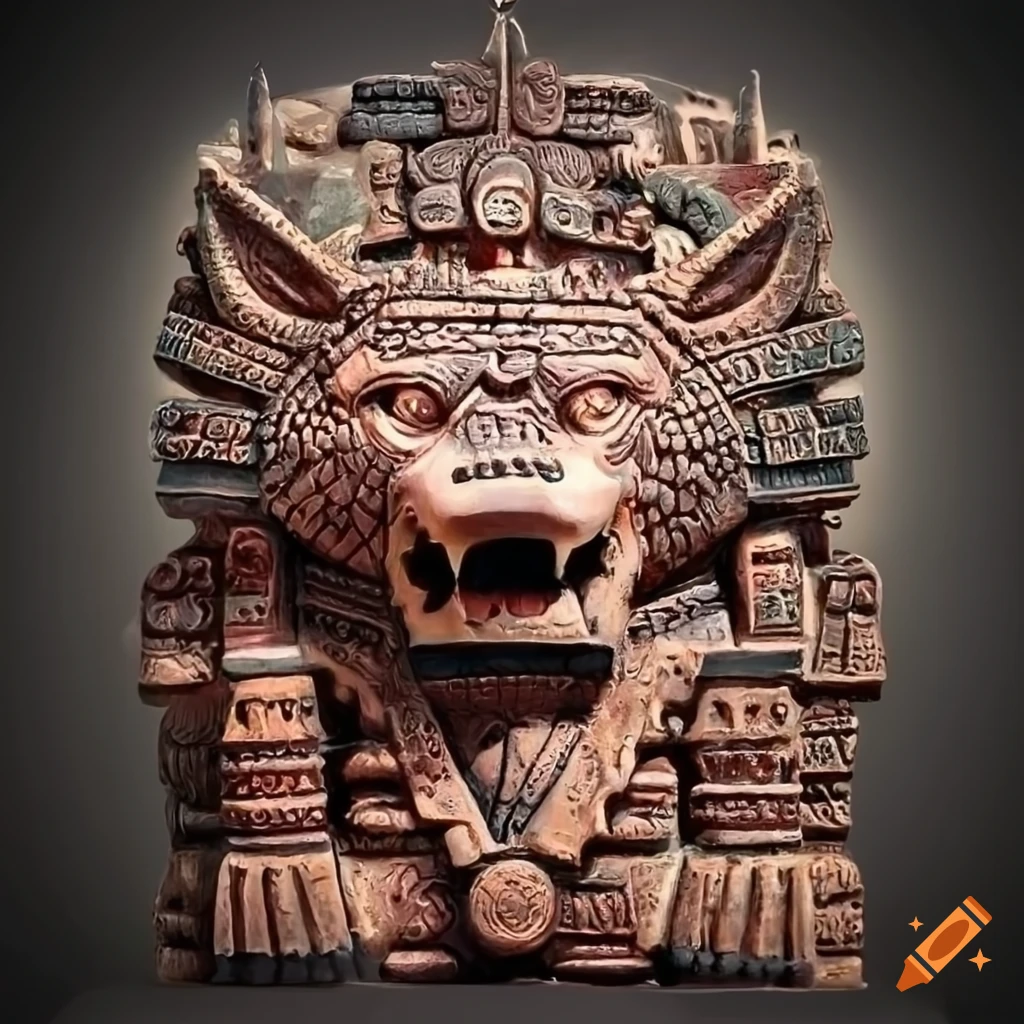 Exquisite Aztec sculpture of the Chaos God Malice in wolf form on Craiyon
