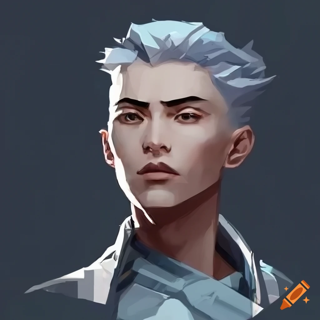 Concept art for male Valorant agent Materia with white hair and ...