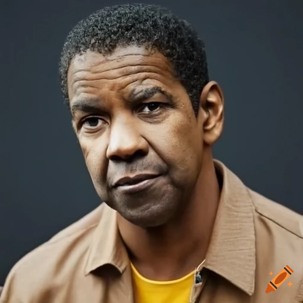 Denzel Washington with short curly black hair and beard in tan jacket ...