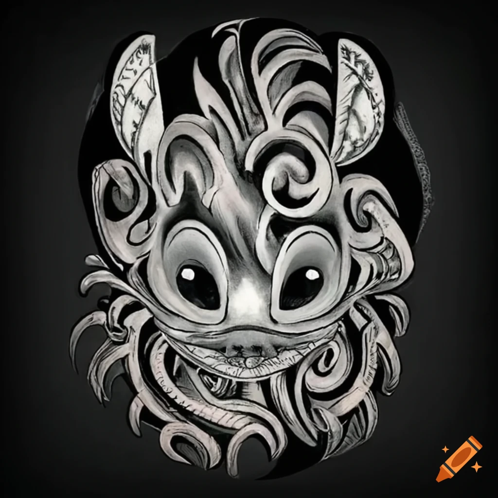 Hawaiian tribal tattoo inspired by stitch from lilo and stitch on Craiyon