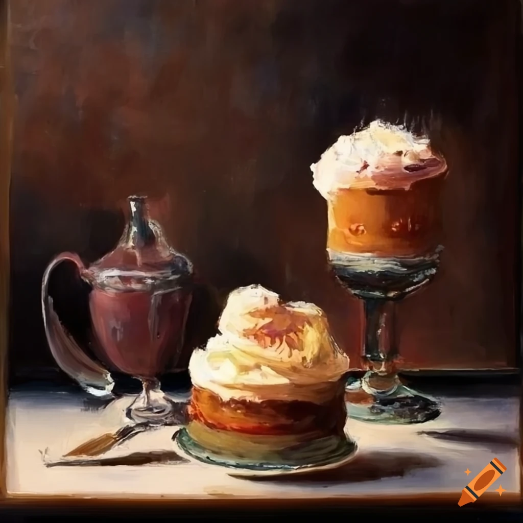 Impressionist dessert still-life painting on Craiyon