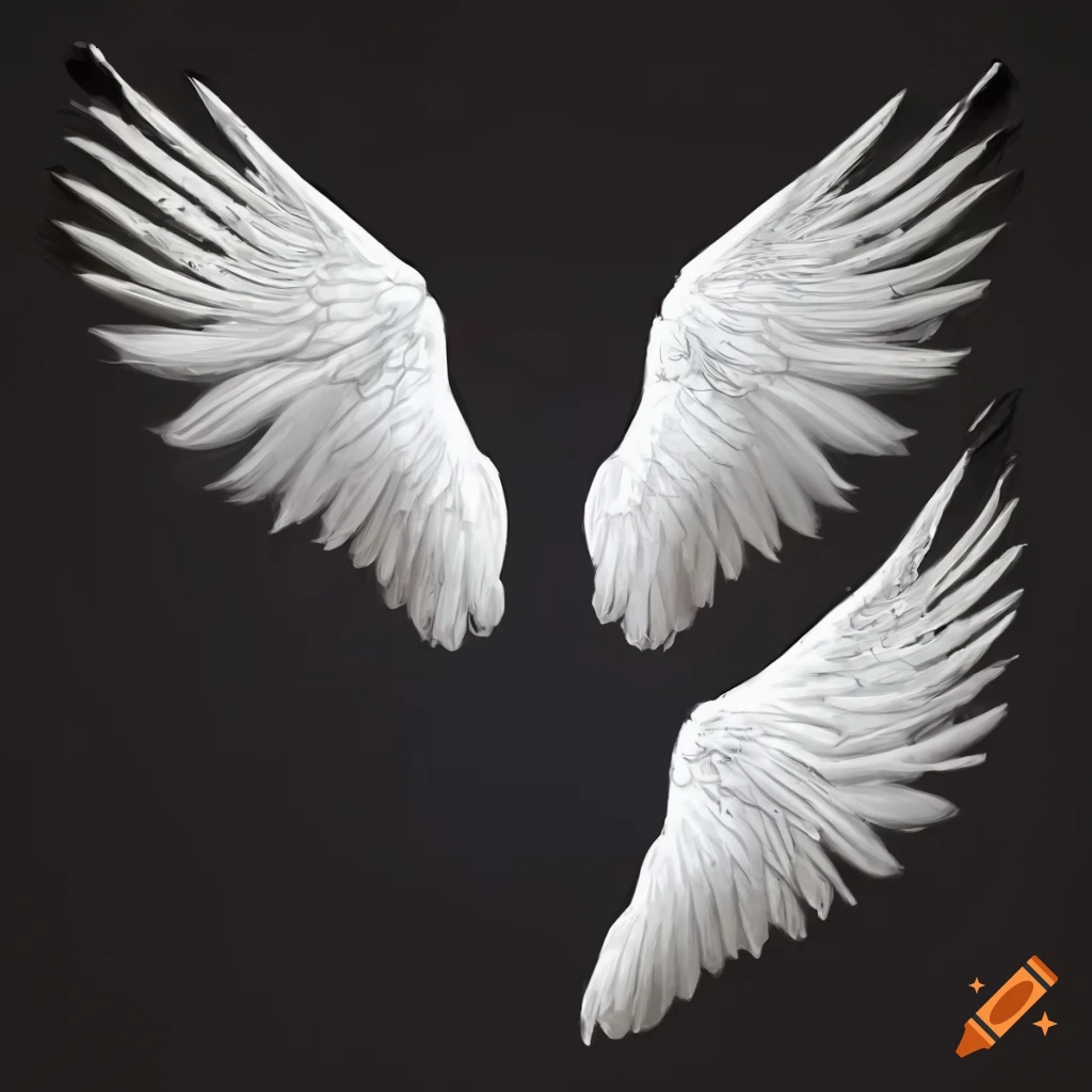 Detailed white feathery angel wings on Craiyon