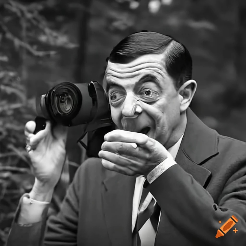 Mr. Bean comedy moments captured from trail camera perspective on Craiyon