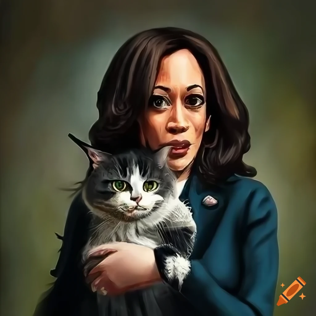 Portrait of Victorian goth president Kamala Harris with a ginger cat on ...