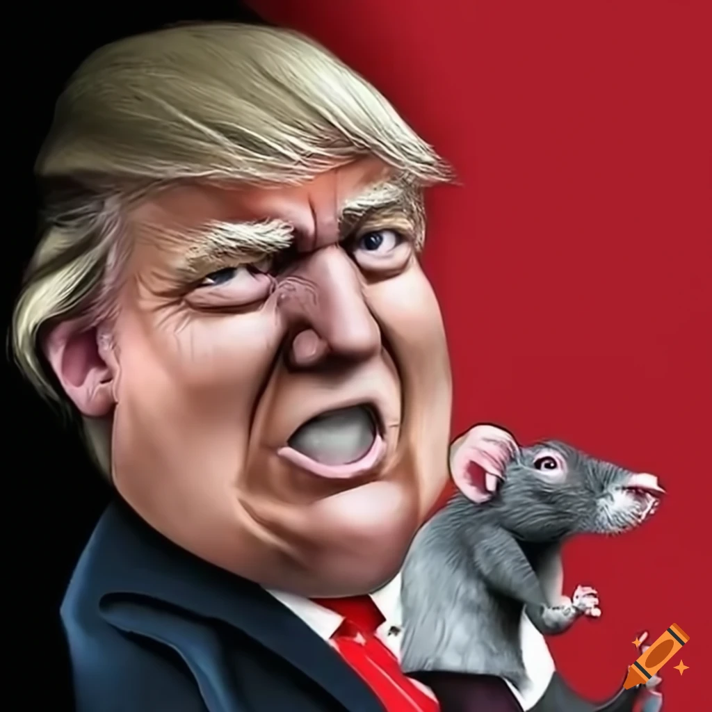 Satirical illustration of a rat costume at a political rally on Craiyon