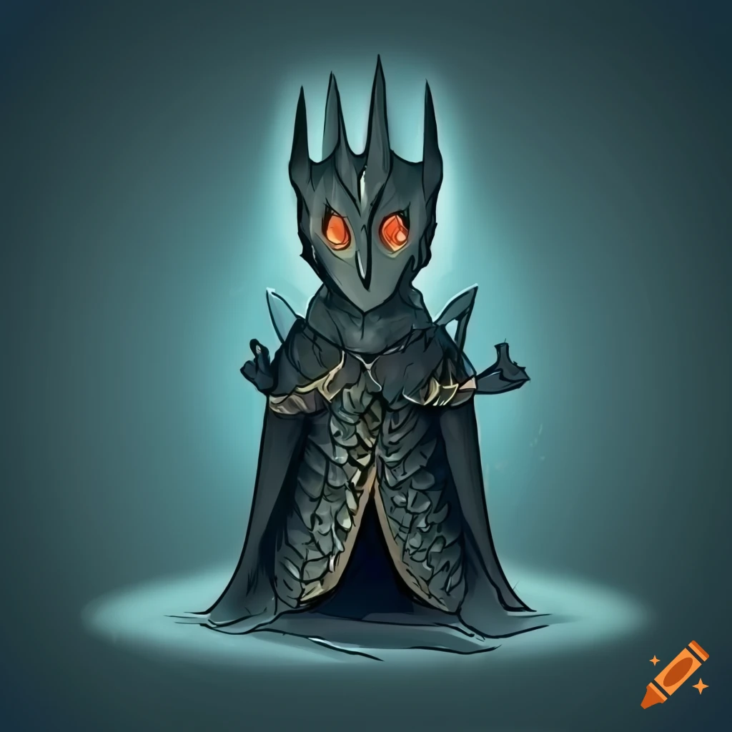 Chibi art of Sauron riding a flying Nazgul in a cute style on Craiyon