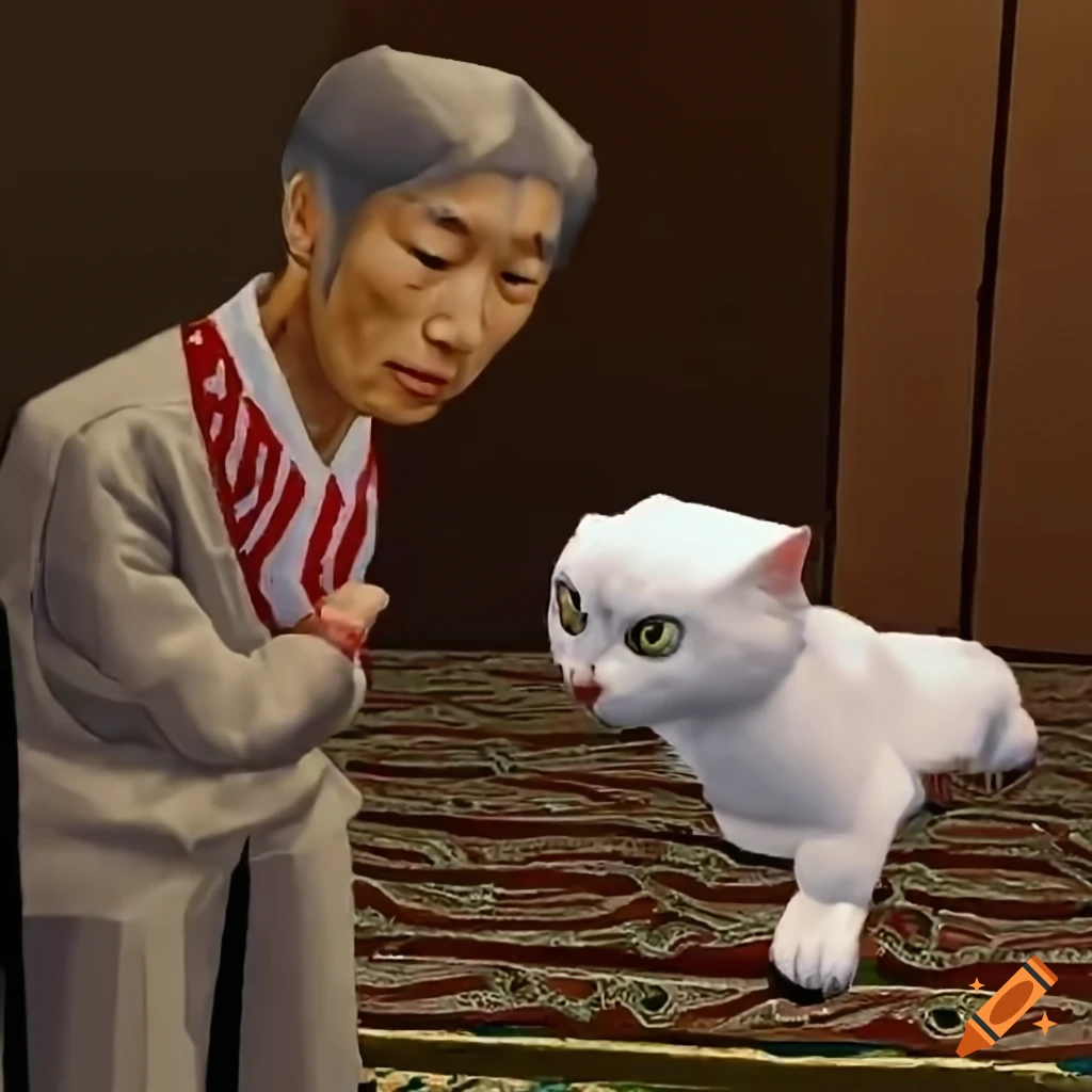 Japanese man conversing with a cat in N64 graphics on Craiyon