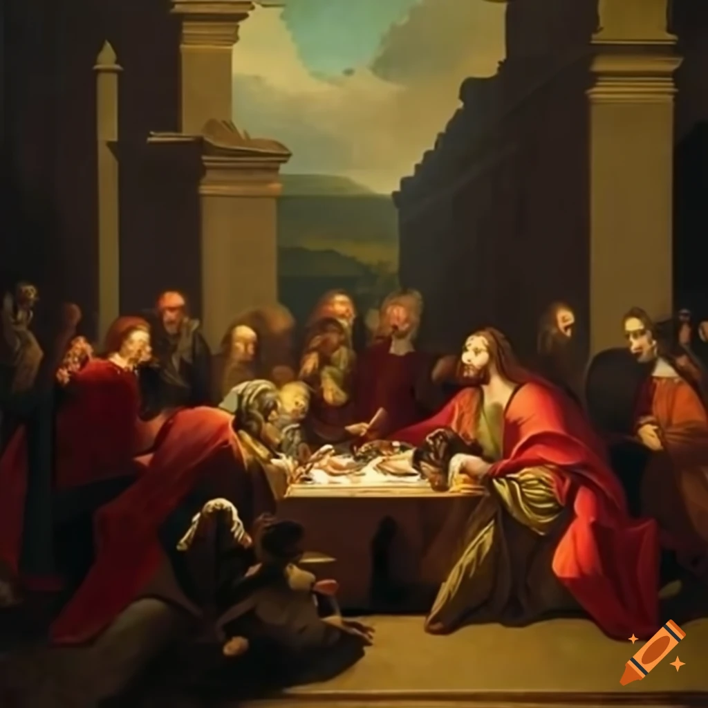 Iconic scene of jesus christ and disciples around a table in a classic ...