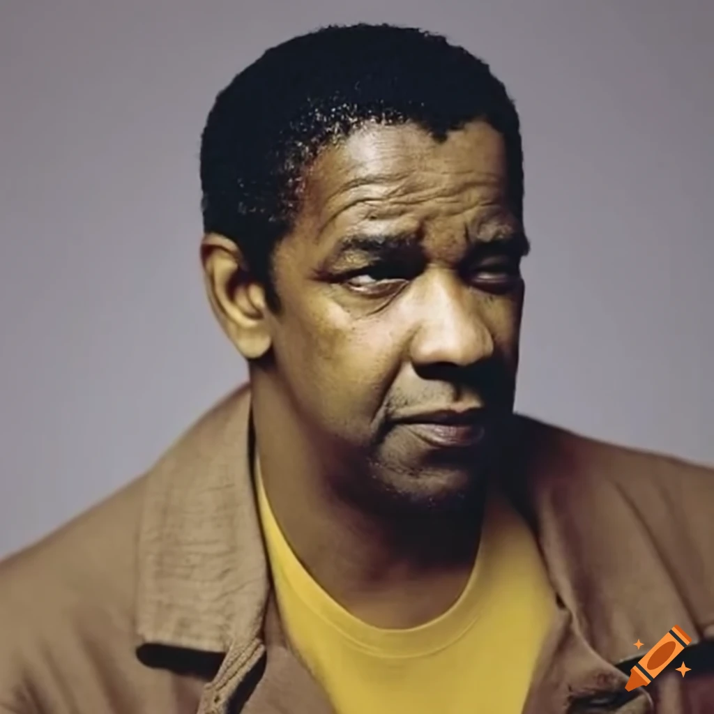 Denzel Washington with short curly black hair and beard in tan jacket ...
