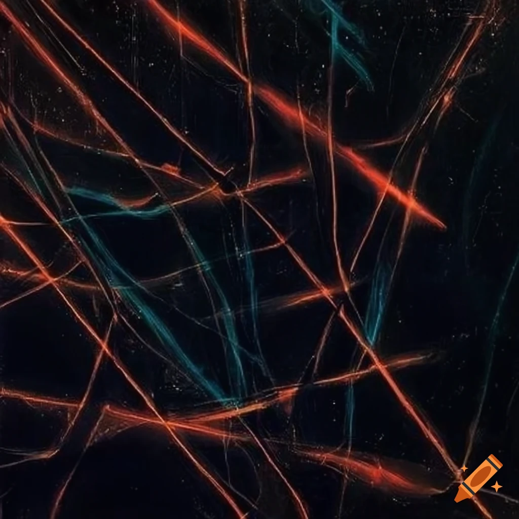 Microscopic particles exchanging energy rays in dark space, inspired by ...