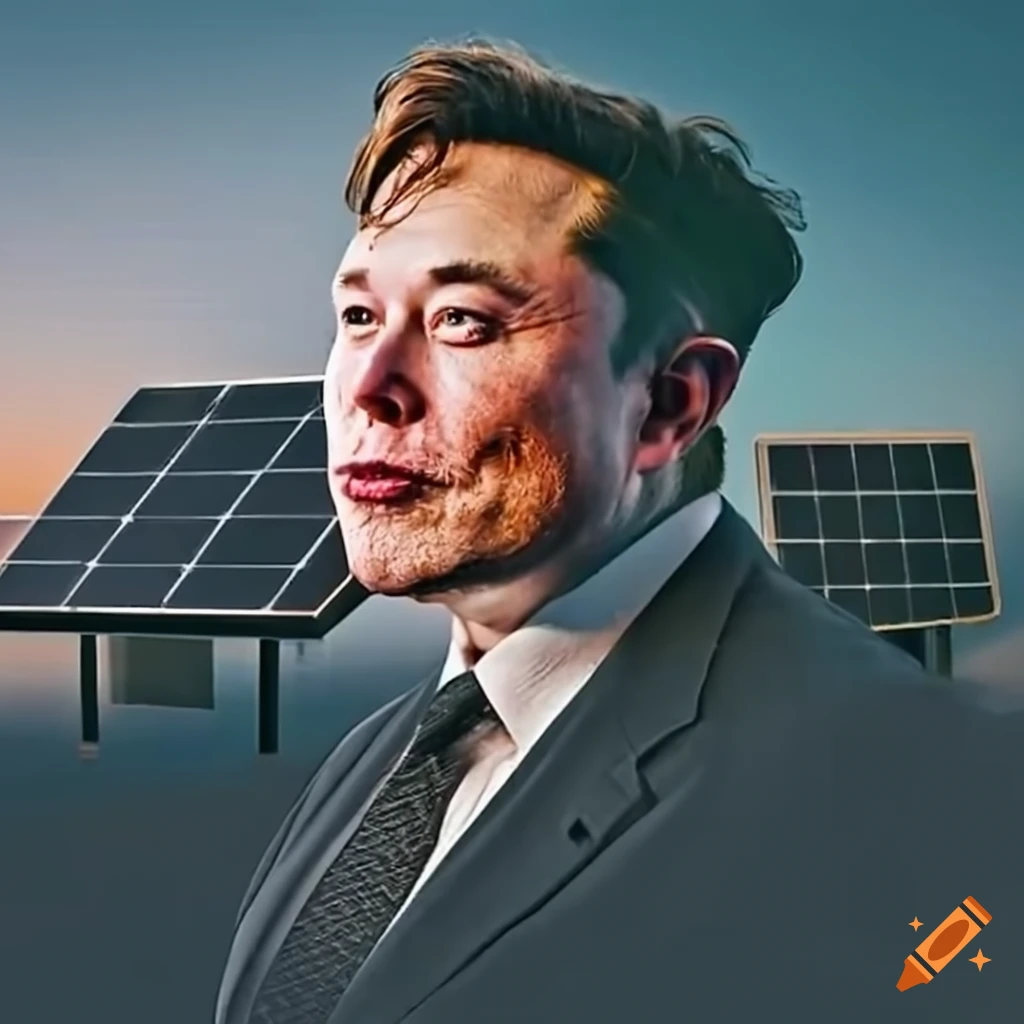 Elon Musk promoting solar energy in front of a home with solar panels ...
