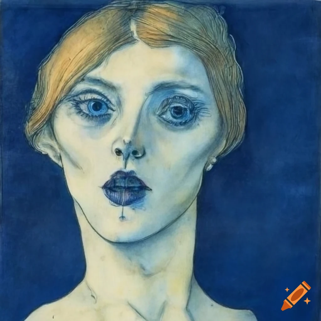 Portrait of a woman with sharp lines in blue tones on Craiyon