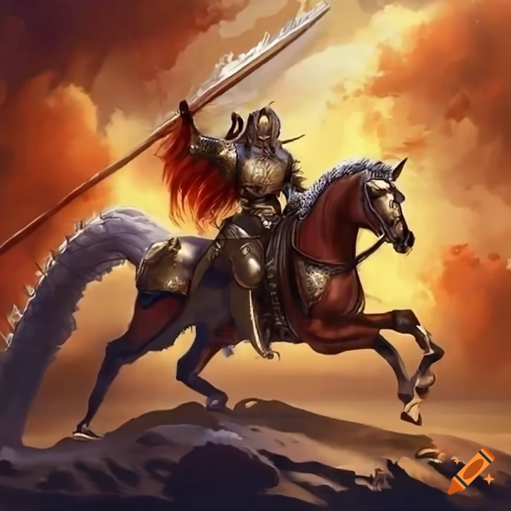 Brave knight on galloping horse saving the captive princess from a ...